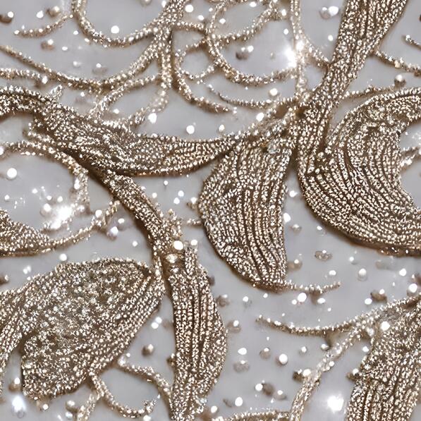 Download Beaded Fabric with Gold and Silver Feathers Patterns Online ...