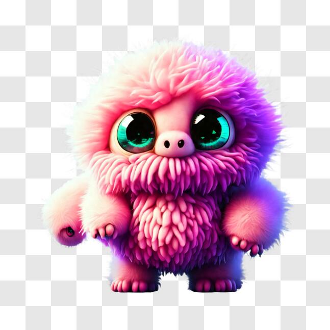 Download Pink Furry Creature with Big Eyes on Black Background PNGs ...
