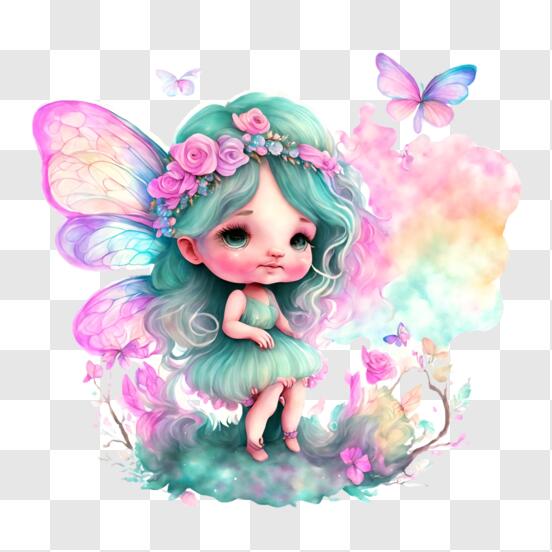 Download Cute Fairy with Flowers in Hair PNGs Online - Creative Fabrica