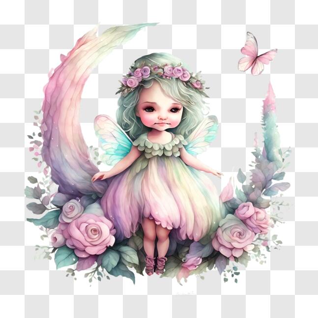 Download Illustration of a little girl with butterflies on the moon ...