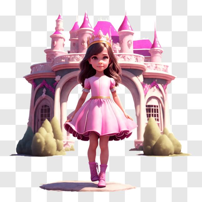 Download Young Girl in Pink Dress Walking towards Animated Castle PNGs ...