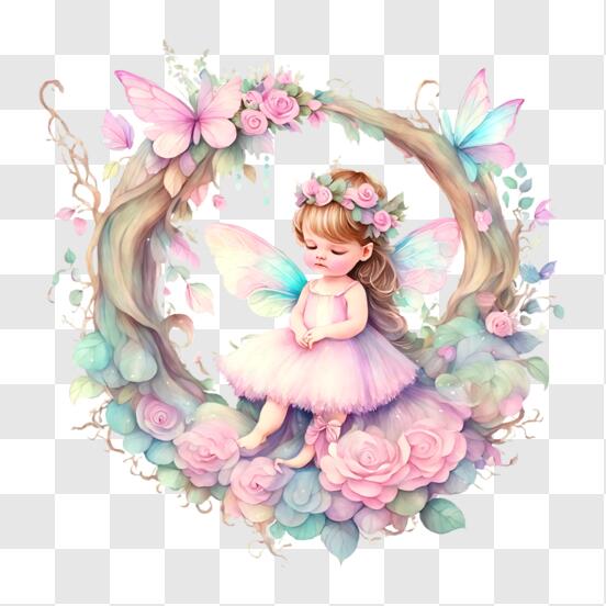 Download Cute Fairy Sitting in a Garden with Flowers and Butterflies ...