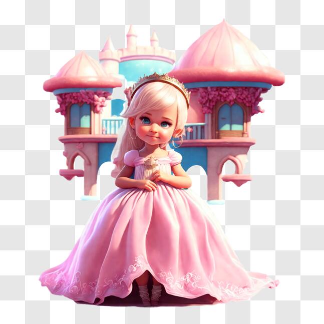 Descarga Niña princesa de dibujos animados con vestido rosa en su ...