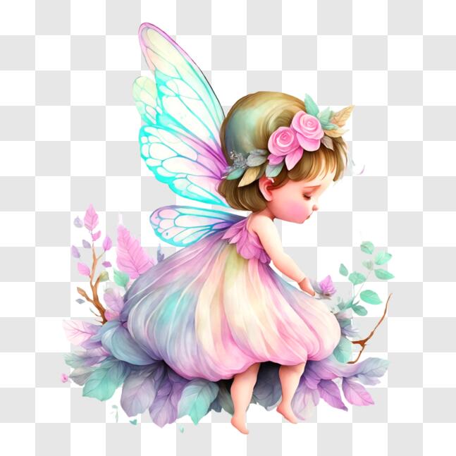 Download Small fairy sitting on flowers and leaves PNGs Online ...
