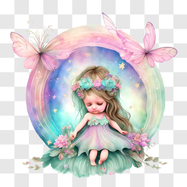 Download Little Girl Surrounded by Butterflies and Flowers PNGs Online ...