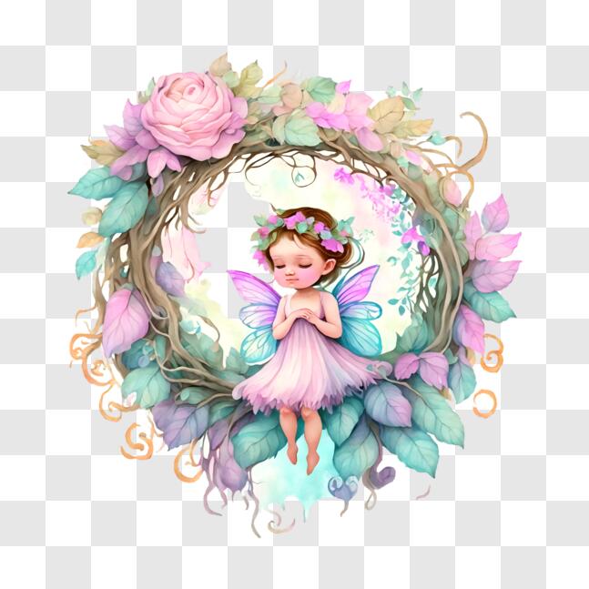Download Fairy Sitting in Floral Wreath PNGs Online - Creative Fabrica