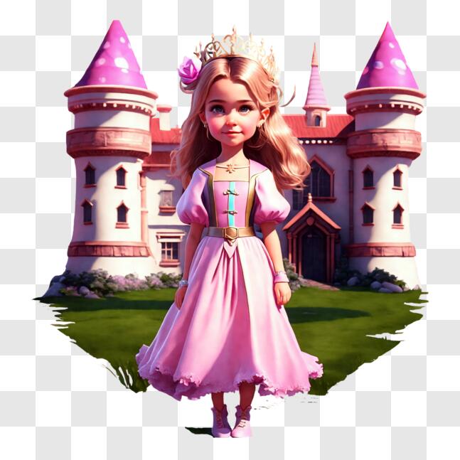 Download Princess Girl in Pink Dress at Castle PNGs Online - Creative ...