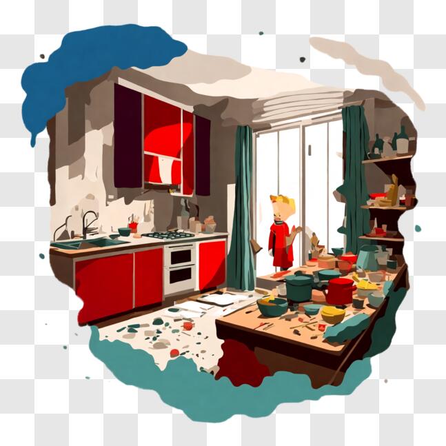 Download Cartoon Character Cleaning Up a Messy Kitchen PNGs Online ...