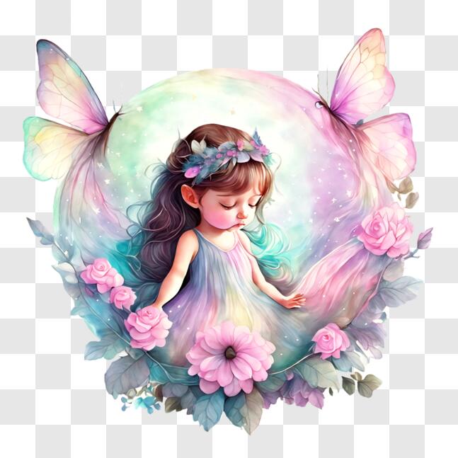 Download Young Girl Surrounded by Flowers and Butterflies PNGs Online ...