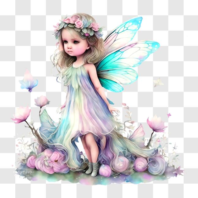 Download Colorful Fairy with Wings Standing Among Flowers PNGs Online ...