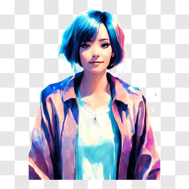 Descarga Mujer con pelo azul - Personaje de anime o manga PNGs En Línea ...