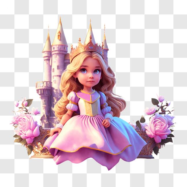 Download Cartoon Princess Sitting in Front of Castle with Flowers PNGs ...