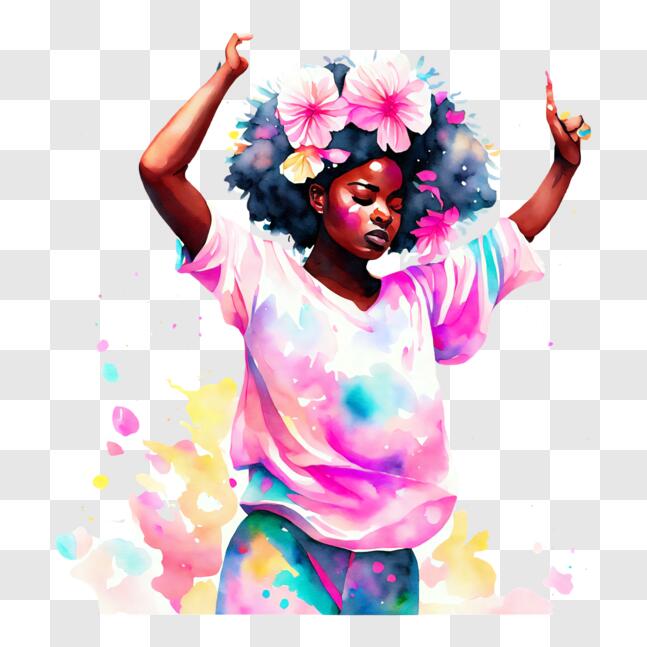 Download Colorful Hair Woman Dancing with Flowers PNGs Online ...