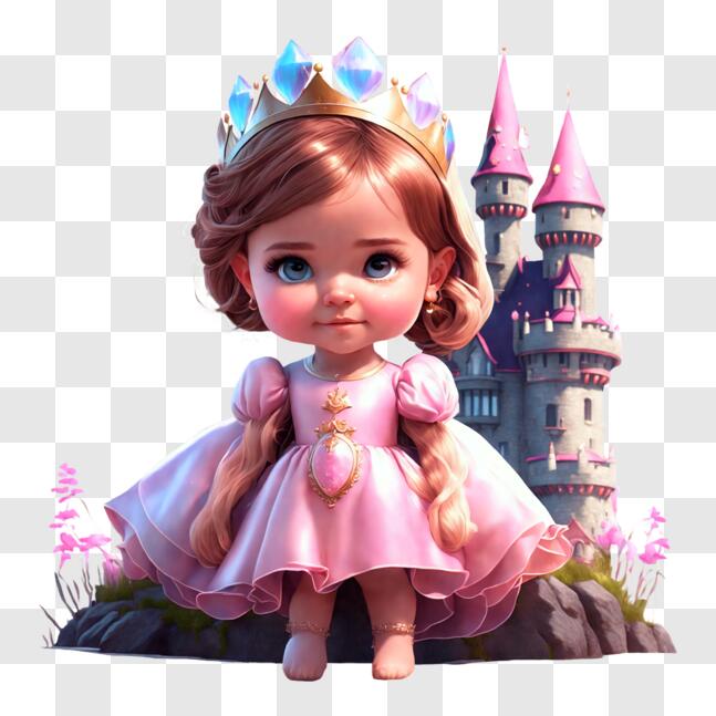 Download Pink Princess Doll with Castle Background PNGs Online ...
