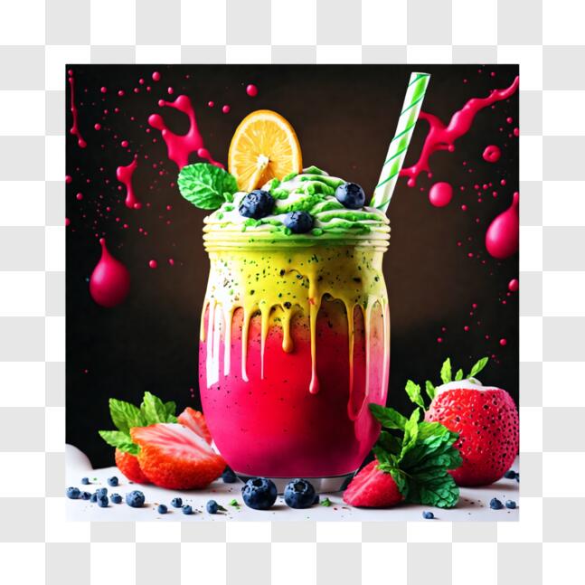 Download Colorful Smoothie with Berries and Fruit Splash on Table PNGs ...