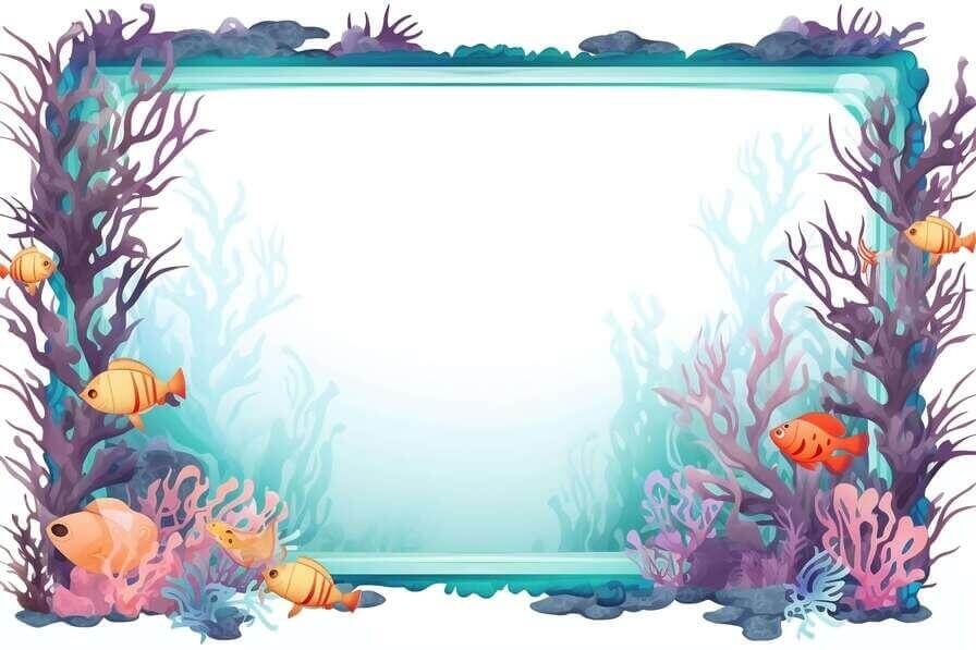 Download Underwater Frame with Corals and Fishes on White Background ...