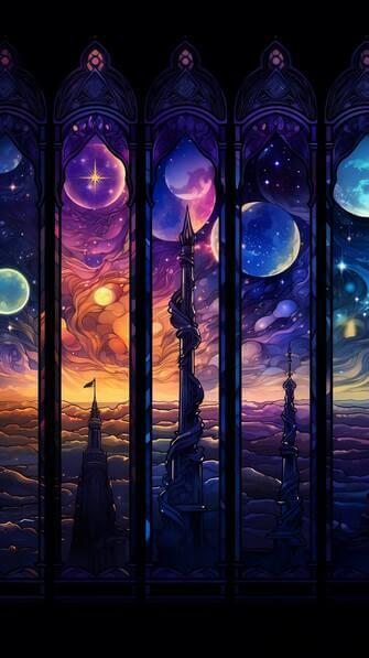 Download Stained Glass Windows Depicting Night Sky Scenes Backgrounds ...