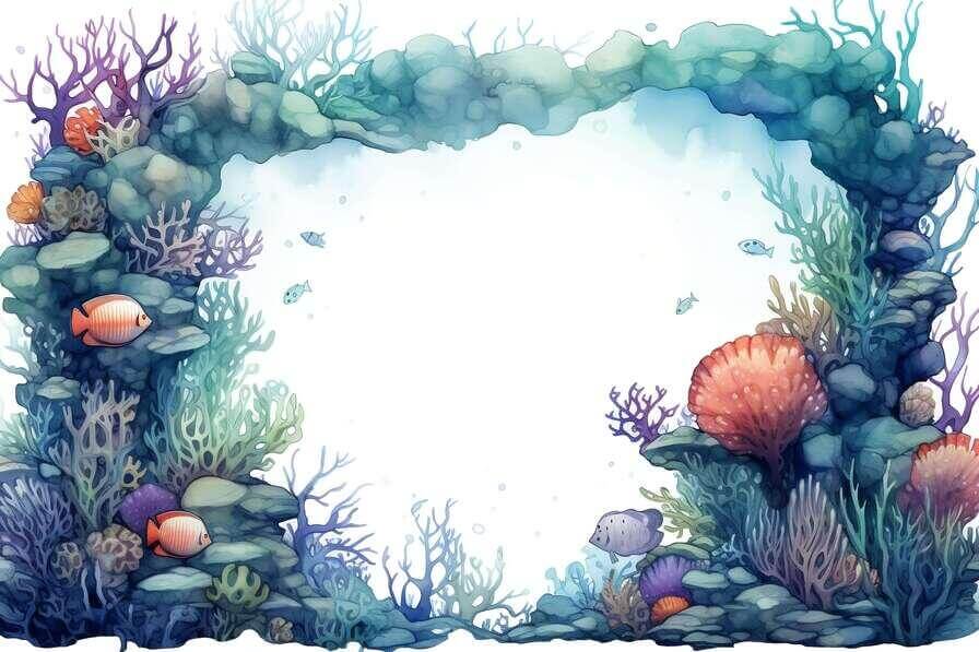Download Underwater Frame with Corals and Fish in Watercolor ...