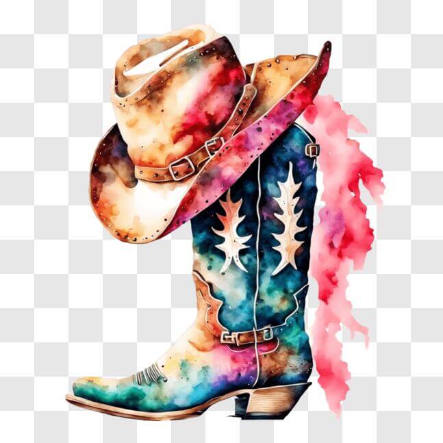 Download Colorful Cowboy Boot and Hat Watercolor Painting PNGs Online ...