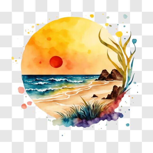 Download Beach and Sunset Watercolor Painting PNGs Online - Creative ...