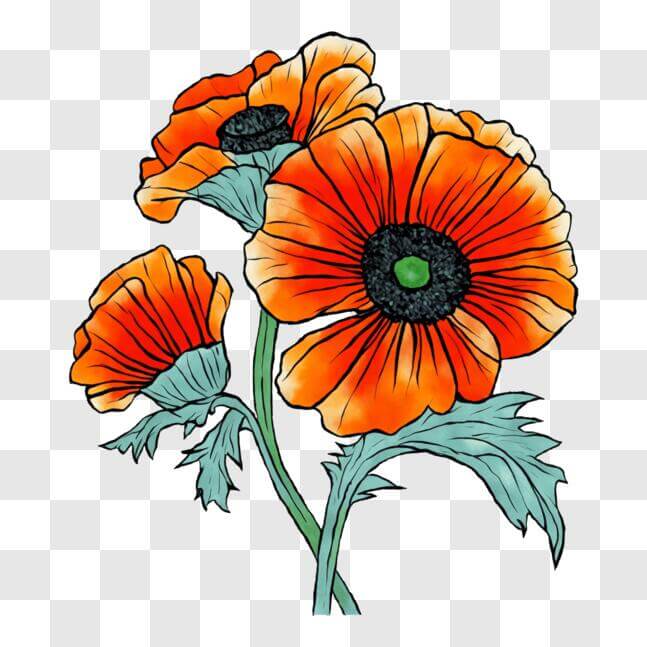 Download Three Orange Poppies on a Black Background PNGs Online ...