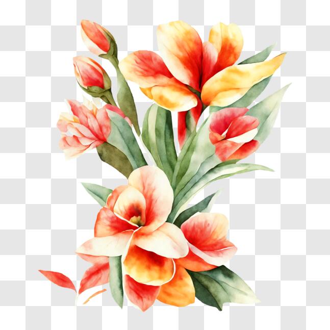 Download Watercolor Painting of Orange and Yellow Flowers PNGs Online ...