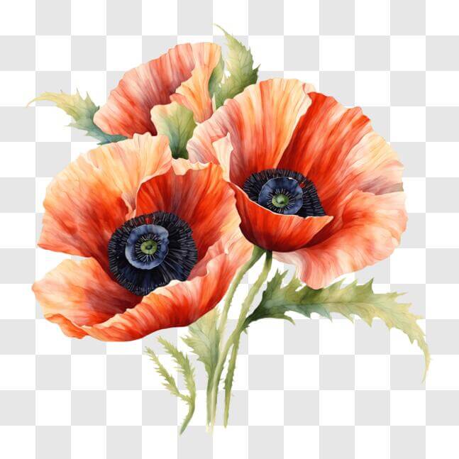 Download Orange Poppy Flowers in Watercolor Painting PNGs Online ...