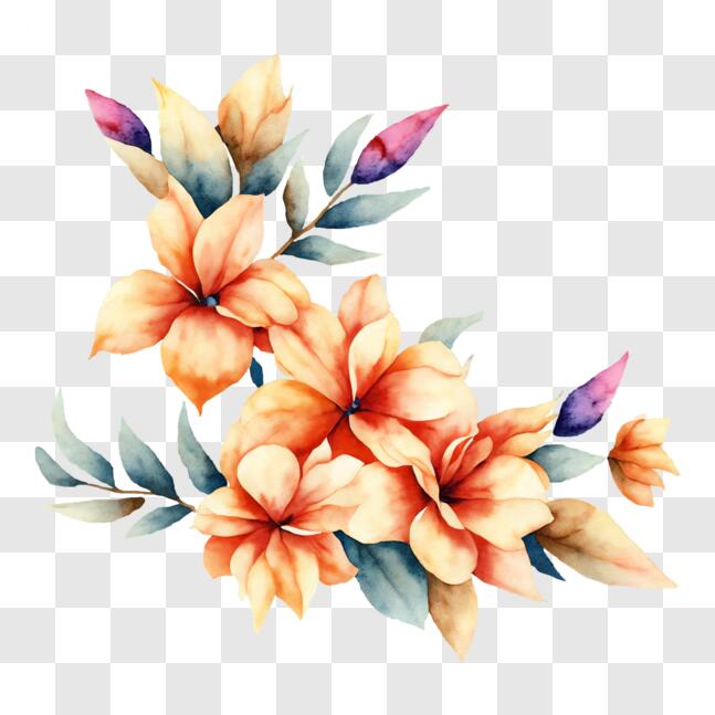 Download Watercolor Painting of Orange, Yellow, and Green Flowers PNGs ...