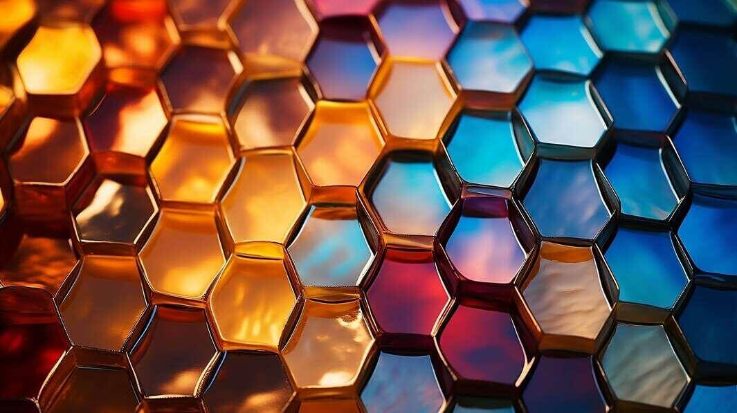 Download Colorful Mosaic Background with Hexagonal Glass Tiles Backgrounds Online - Creative Fabrica