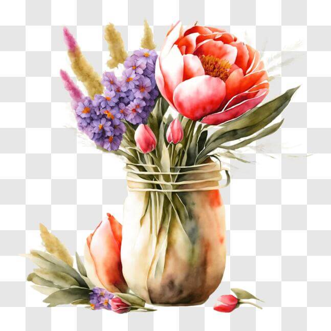 Download Colorful Flowers in a Mason Jar PNGs Online - Creative Fabrica