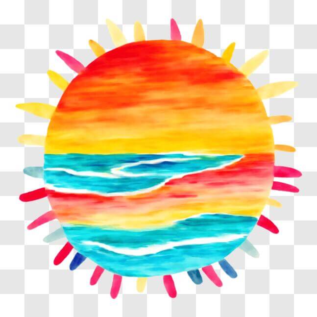 Download Colorful Watercolor Painting of Sun with Waves PNGs Online ...