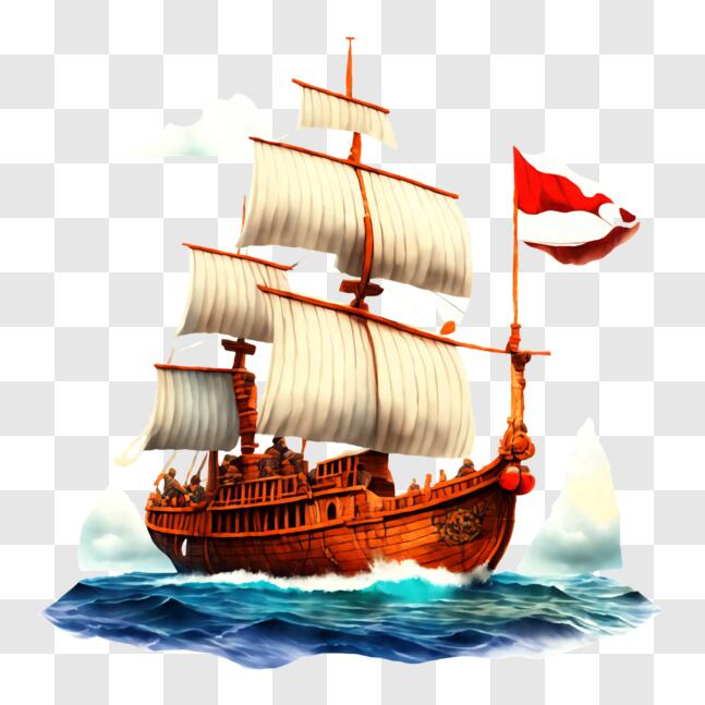 Download Old Wooden Ship in the Ocean with Flag PNGs Online - Creative ...