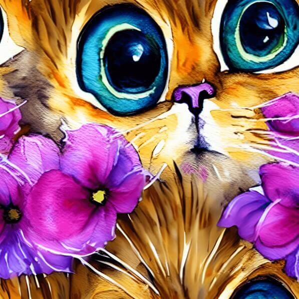 Download Artistic Painting of Cats with Floral Arrangement Patterns ...
