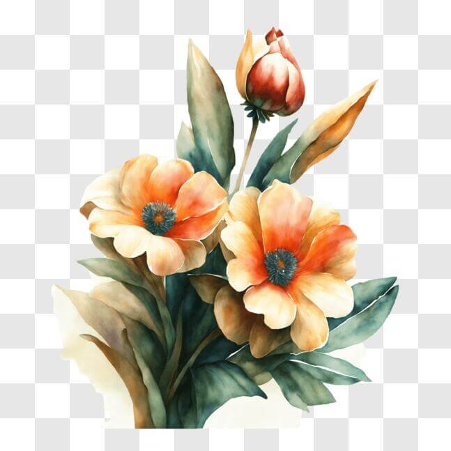Download Watercolor Painting of Orange and Yellow Flowers PNGs Online ...