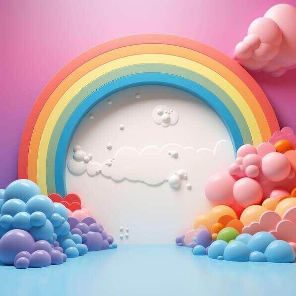 Download Colorful 3D-printed rainbow with balloons and bubbles ...