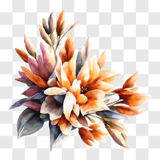 Download Watercolor Painting of Orange, Pink, and Yellow Flowers PNGs ...
