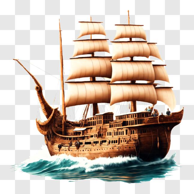 Download Large Wooden Sailing Ship in the Ocean PNGs Online - Creative ...
