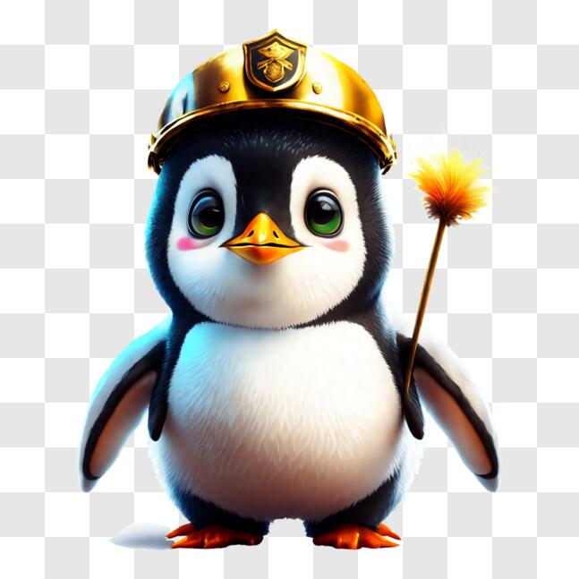 Download Cute Penguin Dressed as Medieval King or Queen with Broom PNGs ...