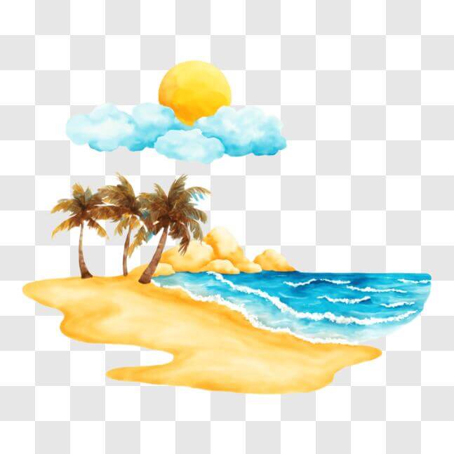 Download Tropical Landscape with Palm Trees and Sandy Beach PNGs Online ...