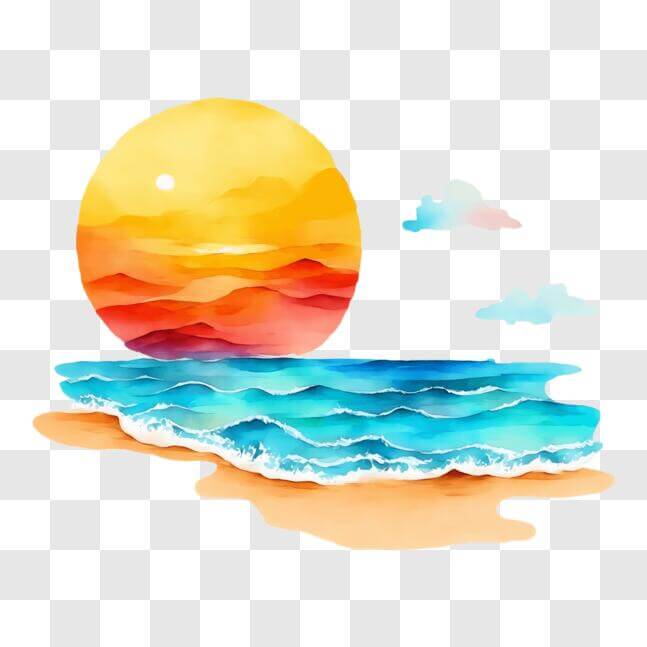 Download Colorful Watercolor Sunset on the Beach PNGs Online - Creative ...