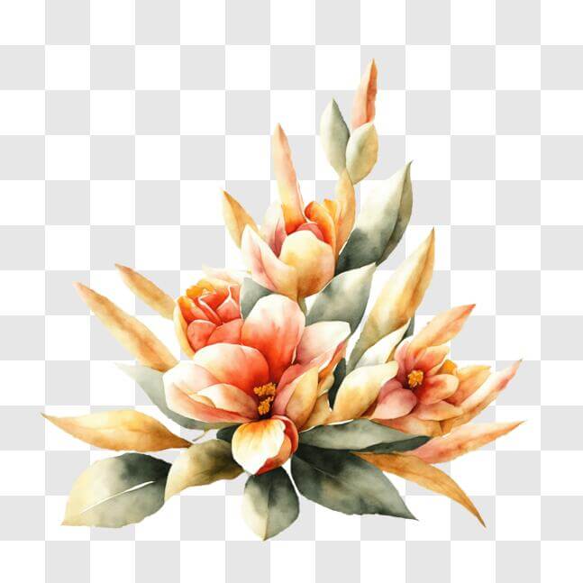 Download Watercolor Painting of Orange and Yellow Flowers PNGs Online ...