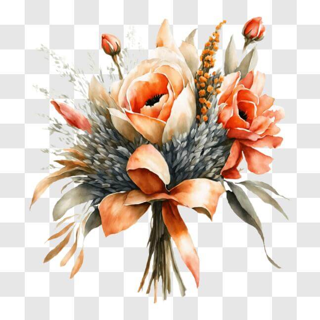 Download Peach and Orange Flower Bouquet with Greenery PNGs Online ...