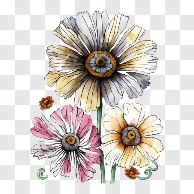 Download Colorful Daisy Flowers Drawing PNGs Online - Creative Fabrica