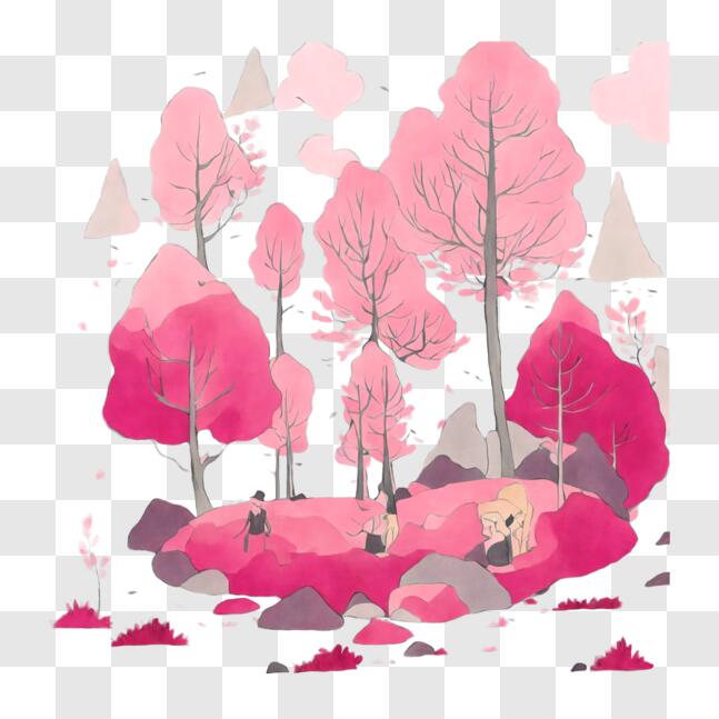Download Pink Forest Illustration with Animals PNGs Online - Creative ...