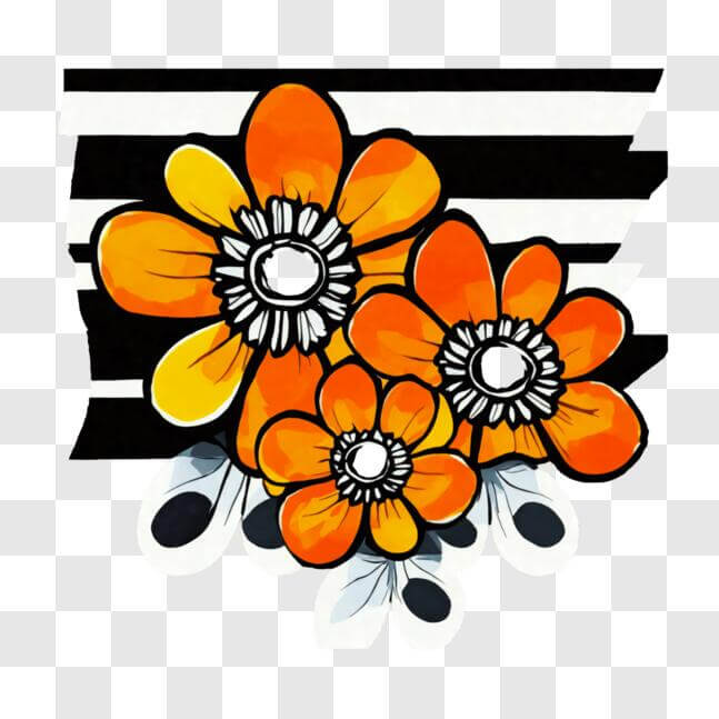 Download Orange Flowers on Black and White Striped Background PNGs ...