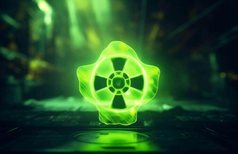 Download Glowing Green Radioactive Symbol on Dark Background ...