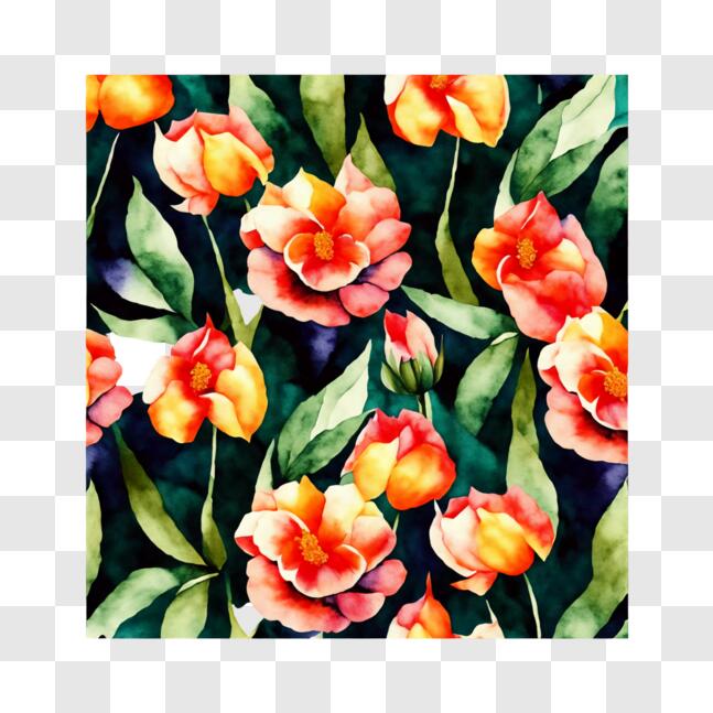 Download Orange and Yellow Floral Pattern on Dark Background PNGs ...