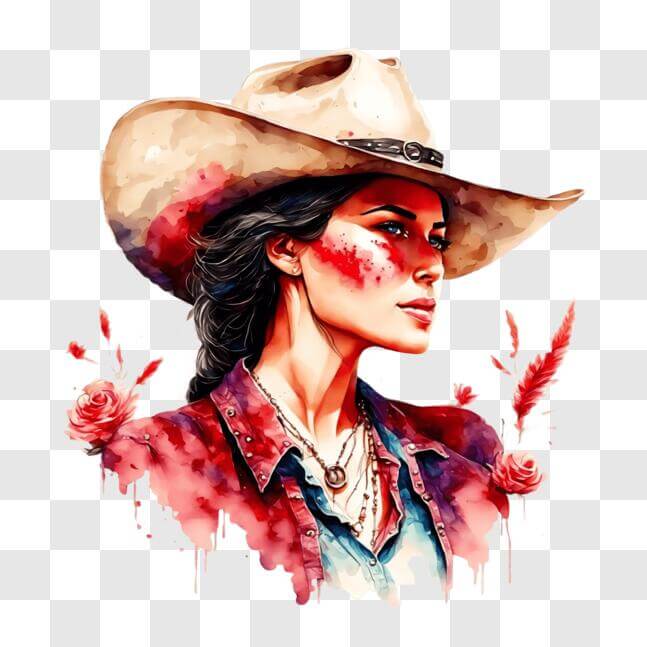Download Artistic Portrait of a Woman with Cowboy Hat and Floral Face ...
