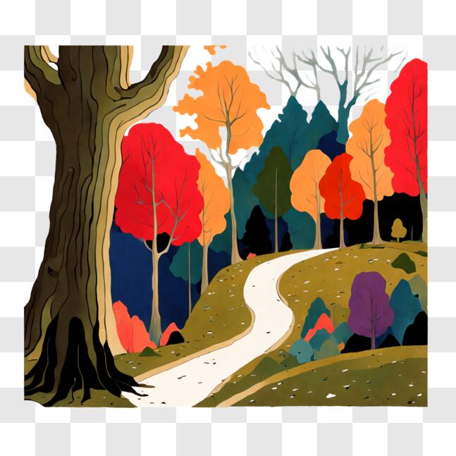Download Tree-Lined Path in Autumn Forest PNGs Online - Creative Fabrica