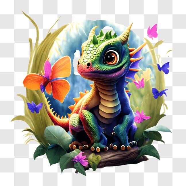 Download Colorful Dragon in a Fantasy Setting with Butterflies and ...